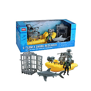 Wild Republic E-Team X Shark Set Playset, Action Figure, Shark, Boat, Diving Cage, Gifts for Kids, 4-Piece Set 15394 , Cuddlekins