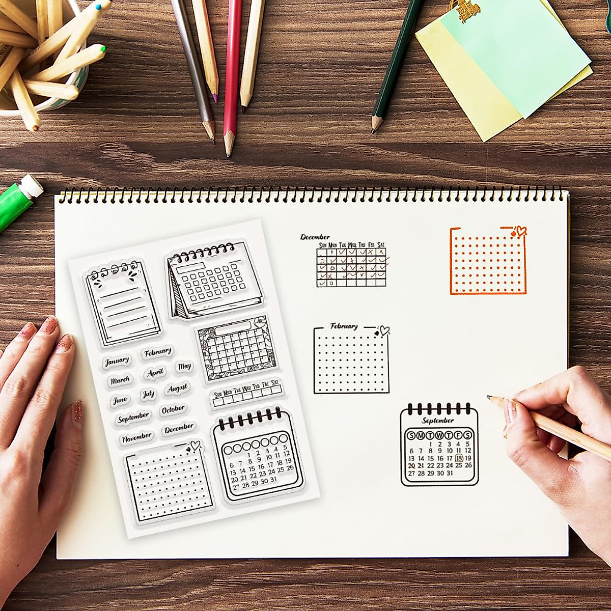 PH PandaHall Clear Calendar Stamps, Number Rubber Stamps Months Silicone Stamp Transparent Seal Stamps for DIY Scrapbooking, Photo Album Decorative, Cards Making, 6.2x4.3inch