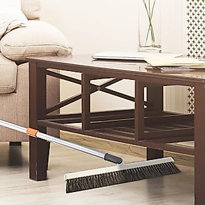 Horse Hair Broom, Broom for Hardwood Floors 18" Horsehair Swivel Kitchen Broom, Soft Bristle Broom with 48" Handle