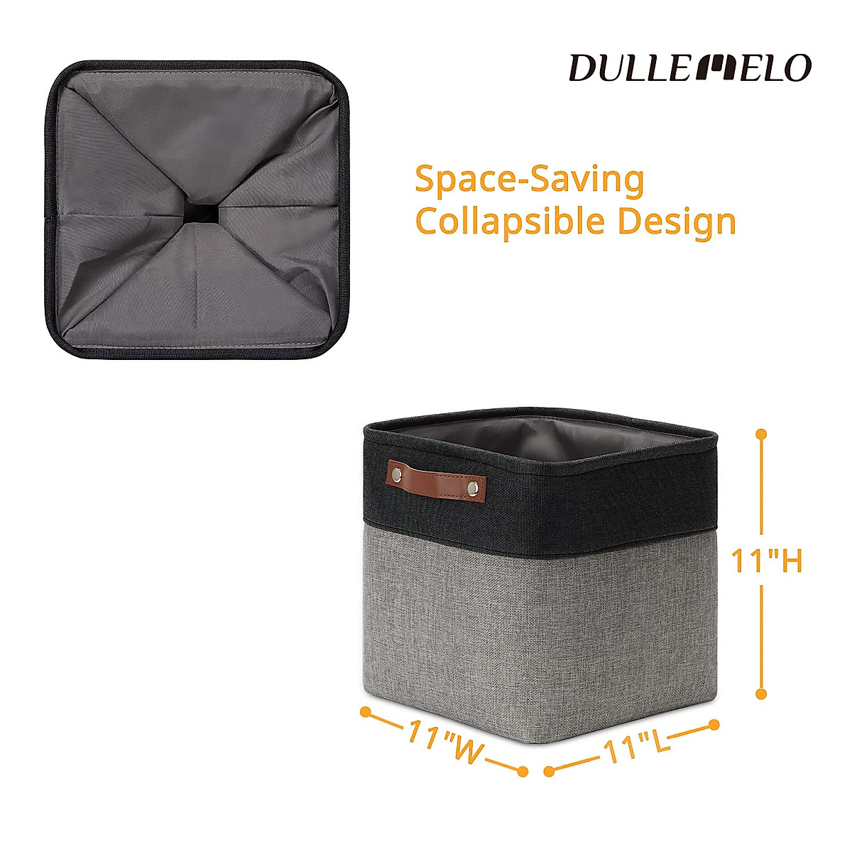 DULLEMELO Collapsible Bundle Baskets 4 Cube Baskets 11"x11"x11" + 2 Narrow Baskets 15"x6"x5.5"（Black&Grey)