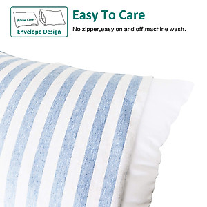 NTBAY 2 Pack Cotton 13" x18" Pillows with Toddler Organic Cotton Pillowcases, Soft Kids Crib Pillows for Sleeping with Envelope Closure Baby Travel Pillow Cases in Daycare Preschool, Blue Striped
