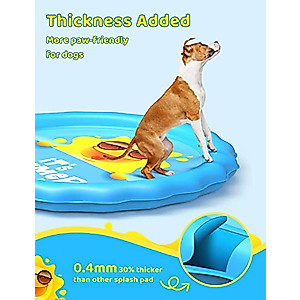 QPAU Non-Slip Splash Pad for Kids and Dog | 0.4 mm Thickened Sprinkler Pool Water Play Mat for Summer and Outdoor | Fun Backyard Water Toy Fountain Mat for Baby Girls Boys or Pet Dog (67"), Blue