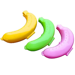 Travel Cute Banana Protector Storage Box Container, 3 Pack Outdoor Lunch Fruit Banana Protector Box Holder Banana Saver Case (Yellow, Green, Pink)