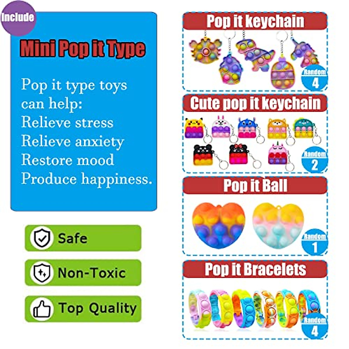 51 PCS Pop Party Favors Toys for Kids,Premium Pop Fidget Toys for All Ages Kids,Assortment Pinata Stuffers,Classroom prizes,Prize Box Toys,Goody Bag Fillers,Carnival Prizes for Boys and Girls 4-10