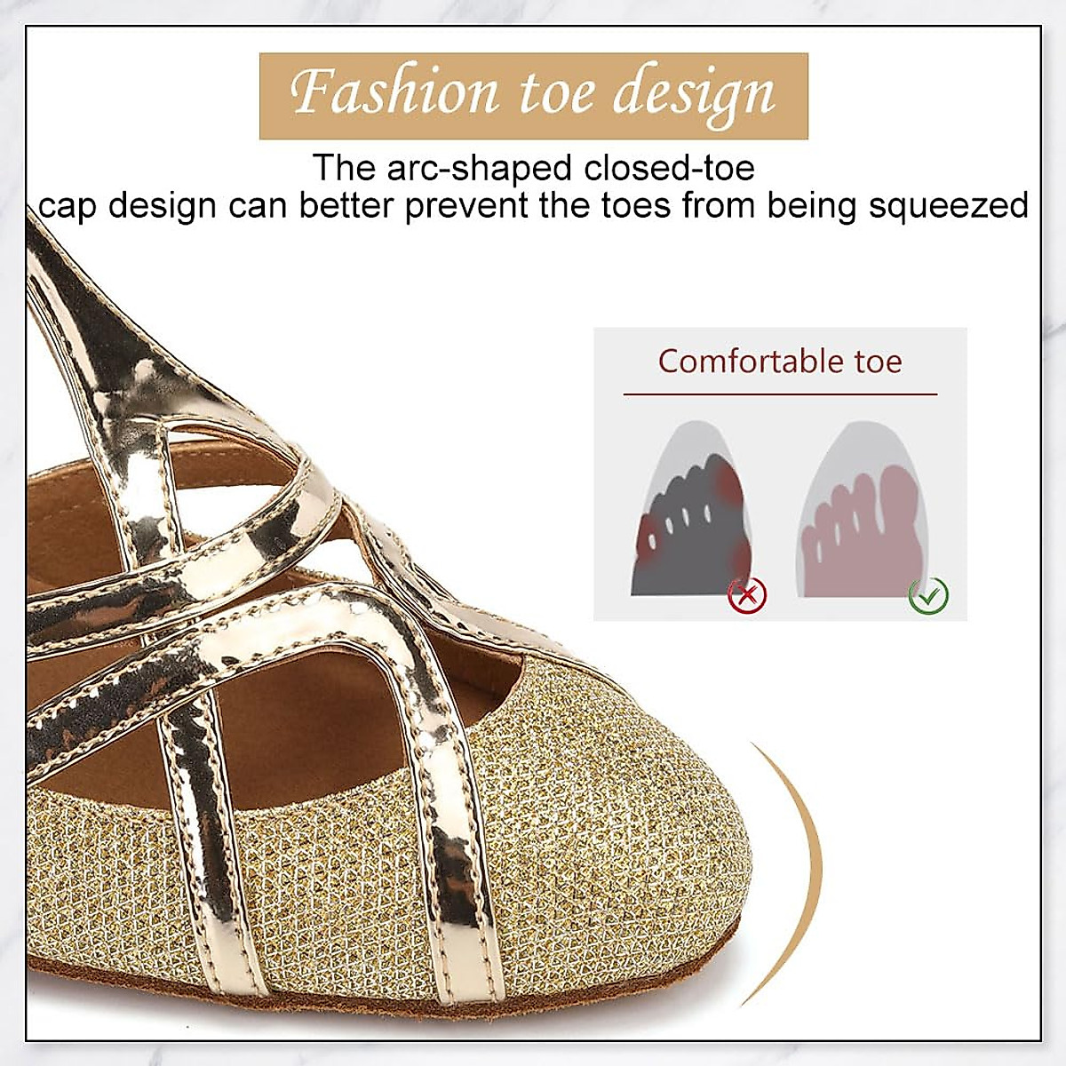 DKZSYIM Glitter Women Latin Dance Shoes Closed Toe Ballroom Salsa Tango Practice Performence Party Dancing Shoes,2040-Gold-3,US 9.5