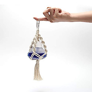 Wiwaplex Mini Macrame Plant Hanger, 2 Pcs Plant Holder Car Charm, Handmade Car Rear View Hanging Planter Cotton Rope for Car Home Decorations, 4 Legs, 12 Inch