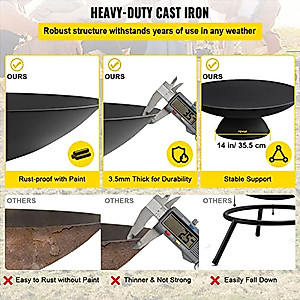 VEVOR Fire Pit Bowl, 30-Inch Deep Round Cast Iron Fire Bowl, Wood Burning for Outdoor Patios, Backyards & Camping Uses, with A Stable Bowl Designed Base and A Firewood Stick, Black