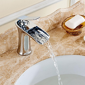 BiaoTeng Bathroom Faucet Waterfall Vintage Chrome Single Hole Hot or Cold Bathroom Sink Faucet 1 Hole Waterfall Brass Bathroom Sink Faucet Waterfall, Chrome