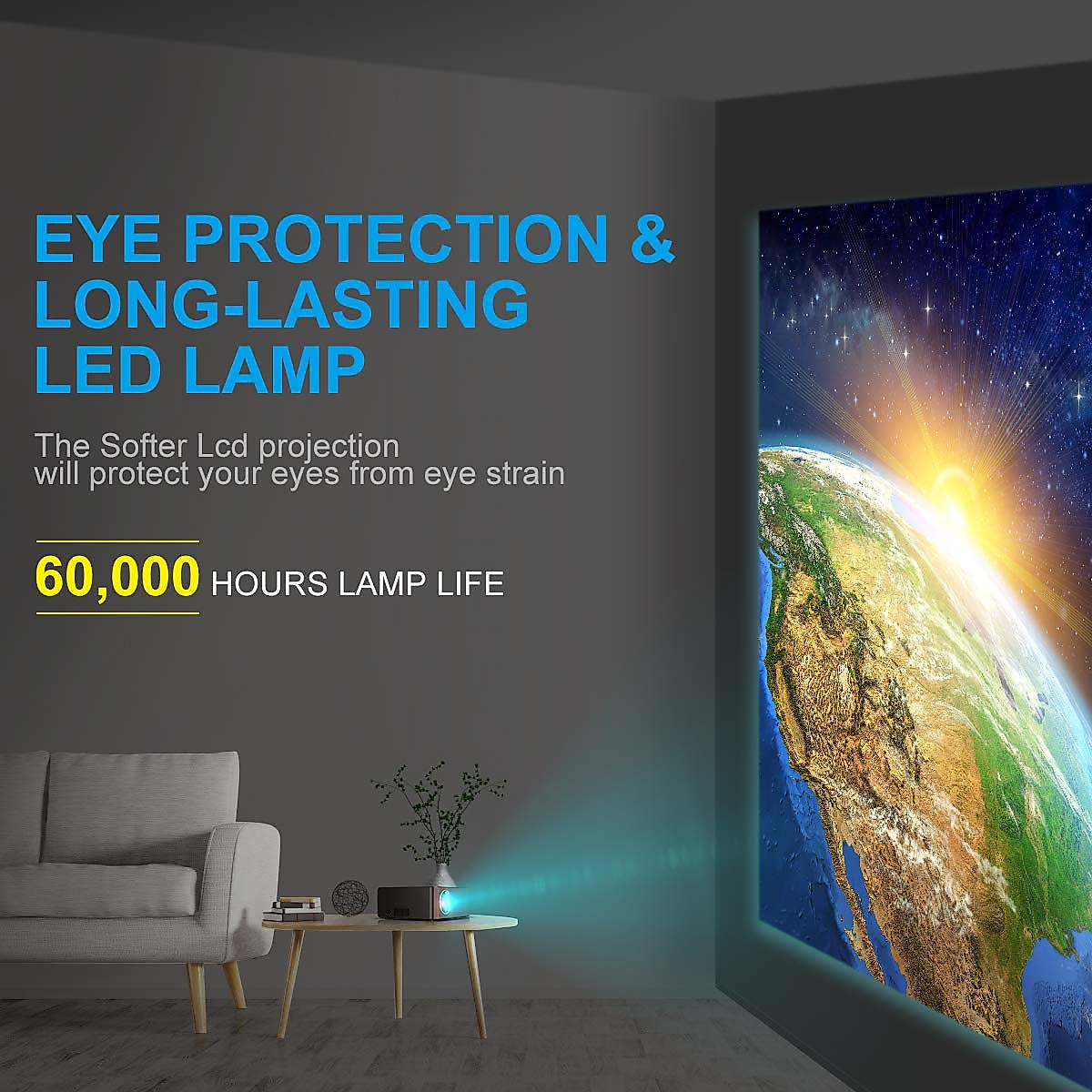 Mini Projector Native 720P Full HD, Portable Video Projector Outdoor Movie Projector, LED Home Theater Projector 1080P and 300" Supported, Compatible with PS4, PC, VGA, TV Stick, HDMI, AV and USB