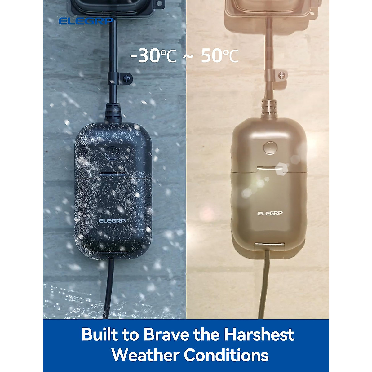 ELEGRP PQR10 Outdoor Smart Plug Waterproof IP66, WiFi Plug Compatible with Alexa & Google Assistant, Smart Outdoor Outlet for String Lights, No Hub Required, 400W Max, UL Certified, 1 Pack, Black