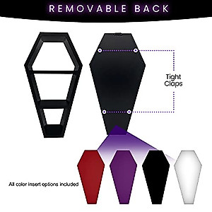 Spooky Looky Life Coffin Shelf - The Original Multiple Colors and Looks All in 1 Shelf Design - Unique Gothic Decor for The Home - Wooden Black Floating Wall Or Table top Shelf - 15" Tall by 8" Wide
