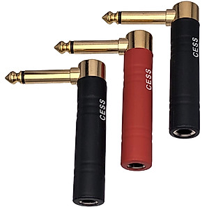 CNCESS CESS-244 Right Angle Guitar Adapter 1/4 Inch TS Female to Male, 6.35mm Adapter, Gold-Plated Connectors, Metal Housing with Heat Shrink Protection, 3-Pack