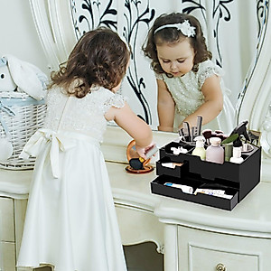 Hiceeden Acrylic Hair Tool Organizer Countertop, Hair Dryer Holder with 2 Drawer, Bathroom Vanity Accessories Storage Stand for Blow Dryer, Hair Brush, Straightener, Black