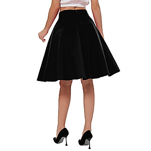 KILLREAL Women's Casual Knee Length High Waisted Flare Midi A Line Full Circle Formal Skirt Plus Size Black XXXX-Large