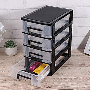 YARNOW 4 Drawer Storage Drawers and Personal Organizer, 1Set of Plastic Containers for Storing Arts, Crafts, Sewing Accessories, Stationary (Black and Transparent)