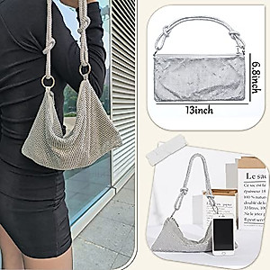 YUEARN Rhinestone Purse for Women, Sparkly Purse Evening Bag Bling Hobo Bag Shiny Silver Handbag for Clubs & Parties