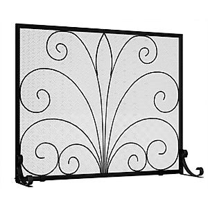 Fire Beauty Fireplace Screen,Handcrafted Wrought Iron Decorative Mesh,Flat Guard Metal Furnace Fireguards Mesh,Fireguards Safe Spark Protector for Living Room,Wood Burning Stove Accessories (Black)