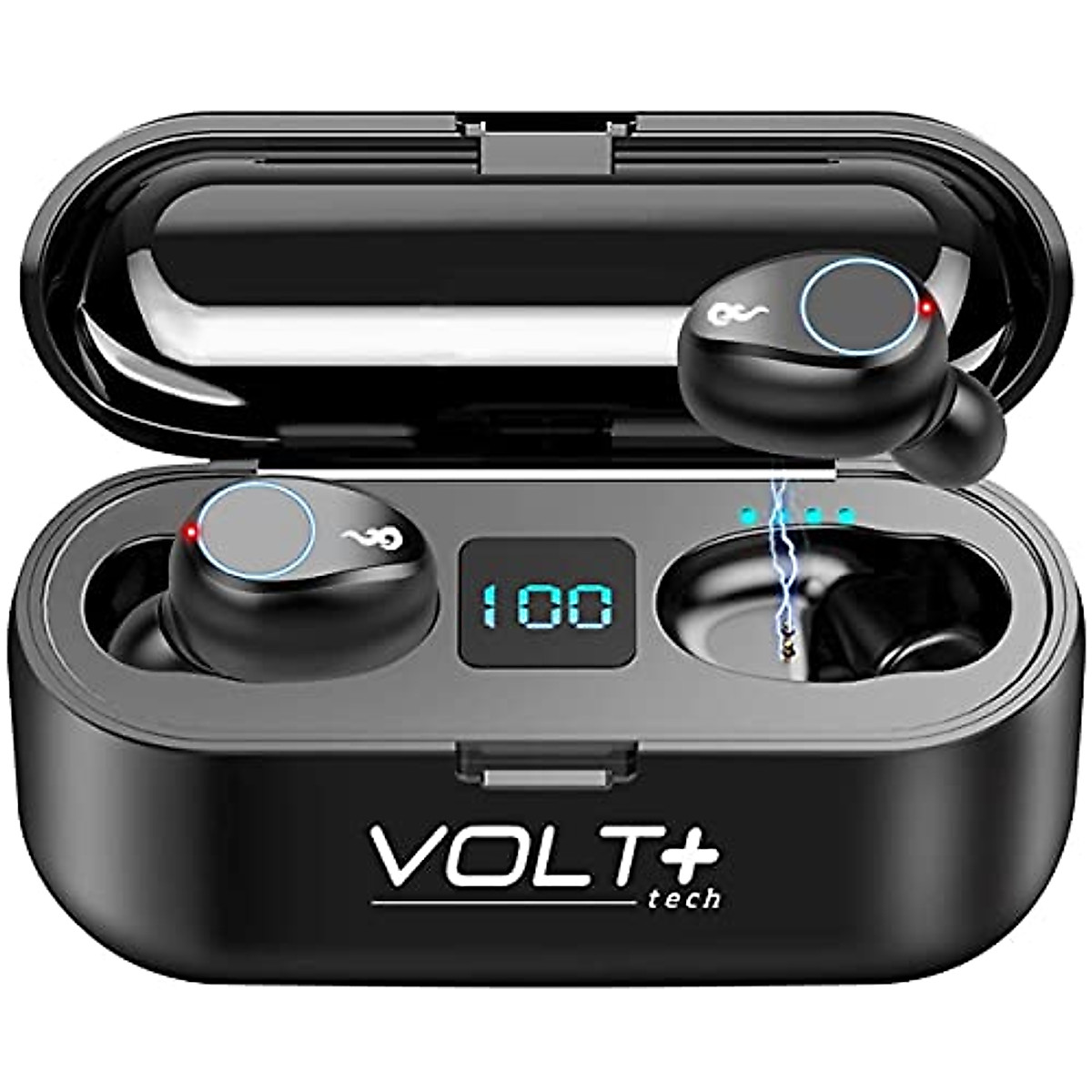 Volt Plus TECH Wireless V5.0 Bluetooth Earbuds Compatible with Samsung Galaxy A80 LED Display, Mic 8D Bass IPX7 Waterproof/Sweatproof (Black)