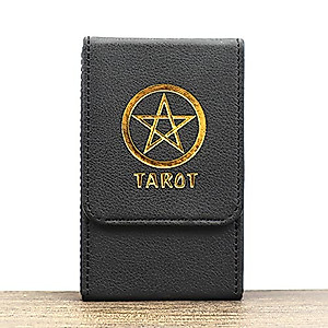 Black Lotus 80 Cards Capacity Tarot Cards Storage Box PU Leather Oracle Organizer Storage Case Game Double Layer Collection Flip Cover Tarot Holder (Black), tarot box