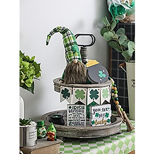 St. Patrick's Day Tiered Tray Decor Set 6, Shamrock Pot of Gold Wood Sign, Irish Lucky Theme Table Centerpiece Decoration Sign for Home Party Décor