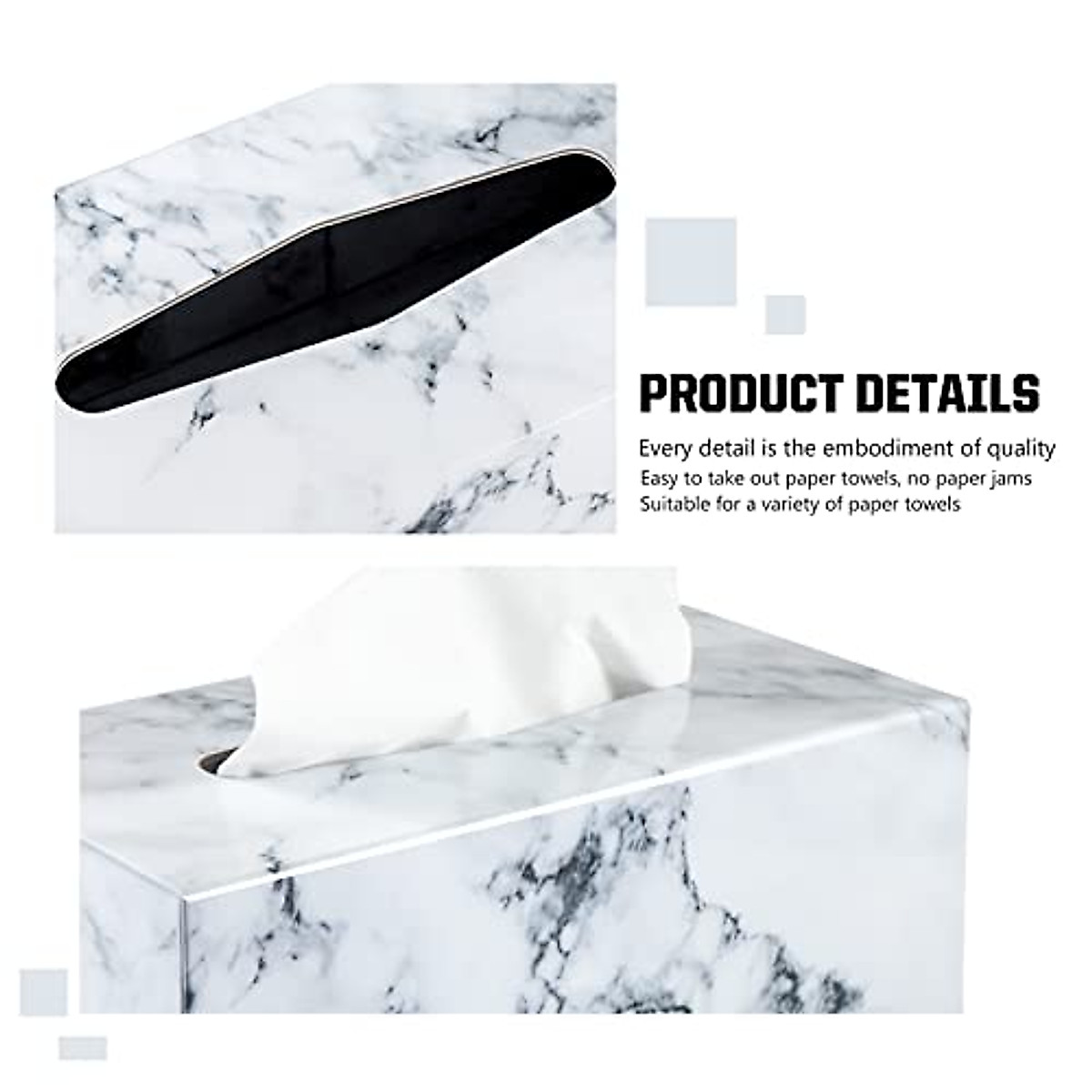 Marble Tissue Box Cover Rectangular,Facial Tissue Box Holder for Dresser Bathroom Decor,Tissue Dispenser for Home, Desks, Nightstands, Car…