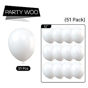 PartyWoo White Balloons, 51 pcs 12 Inch Matte White Balloons, White Balloons for Balloon Garland or Balloon Arch as Party Decorations, Wedding Decorations, Neutral Baby Shower Decorations, White-Y13