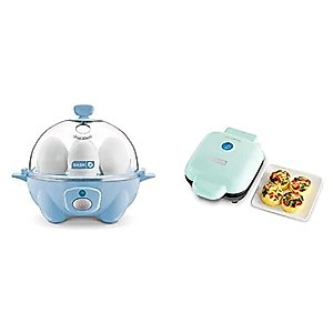 Dash Rapid Egg Cooker: 6 Egg Capacity Electric Egg Cooker - Dream Blue & DBBM450GBAQ08 Deluxe Sous Vide Style Egg Bite Maker (1 large, 4 mini), Aqua