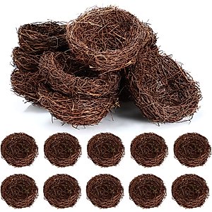 10 Pcs Christmas Artificial Bird Nest Decorating Rattan Birdhouse Nest for Crafts Christmas Thanksgiving Easter Decoration Wedding Patio Garden DIY Terrarium and Spring Vignettes (5.9 Inch)