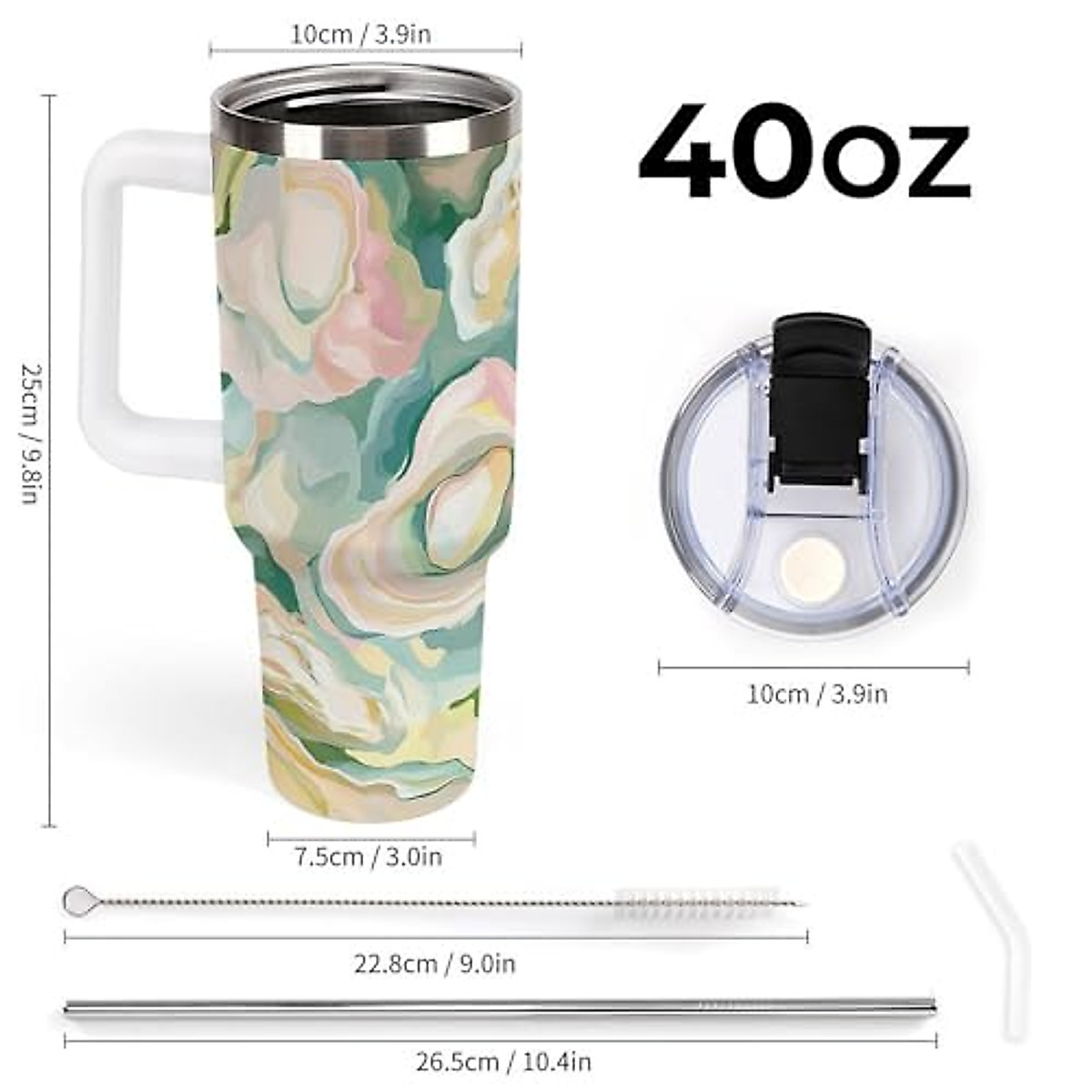 Oysters Watercolor Pattern Insulated Tumblers with Handle Stainless Steel Coffee Mug Funny Travel Cup with Lid Straw 40oz