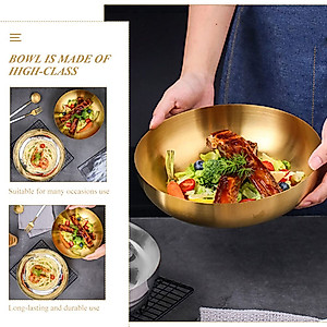 Hemoton Japanese Noodle Bowl 3pcs Stainless Steel Mixing Bowl 9.4inch Japanese Ramen Noodle Bowl Gold Metal Soup Bowl Salad Serving Bowl for Fruit Udon Pho Asian Noodles Rice Bowls Japanese
