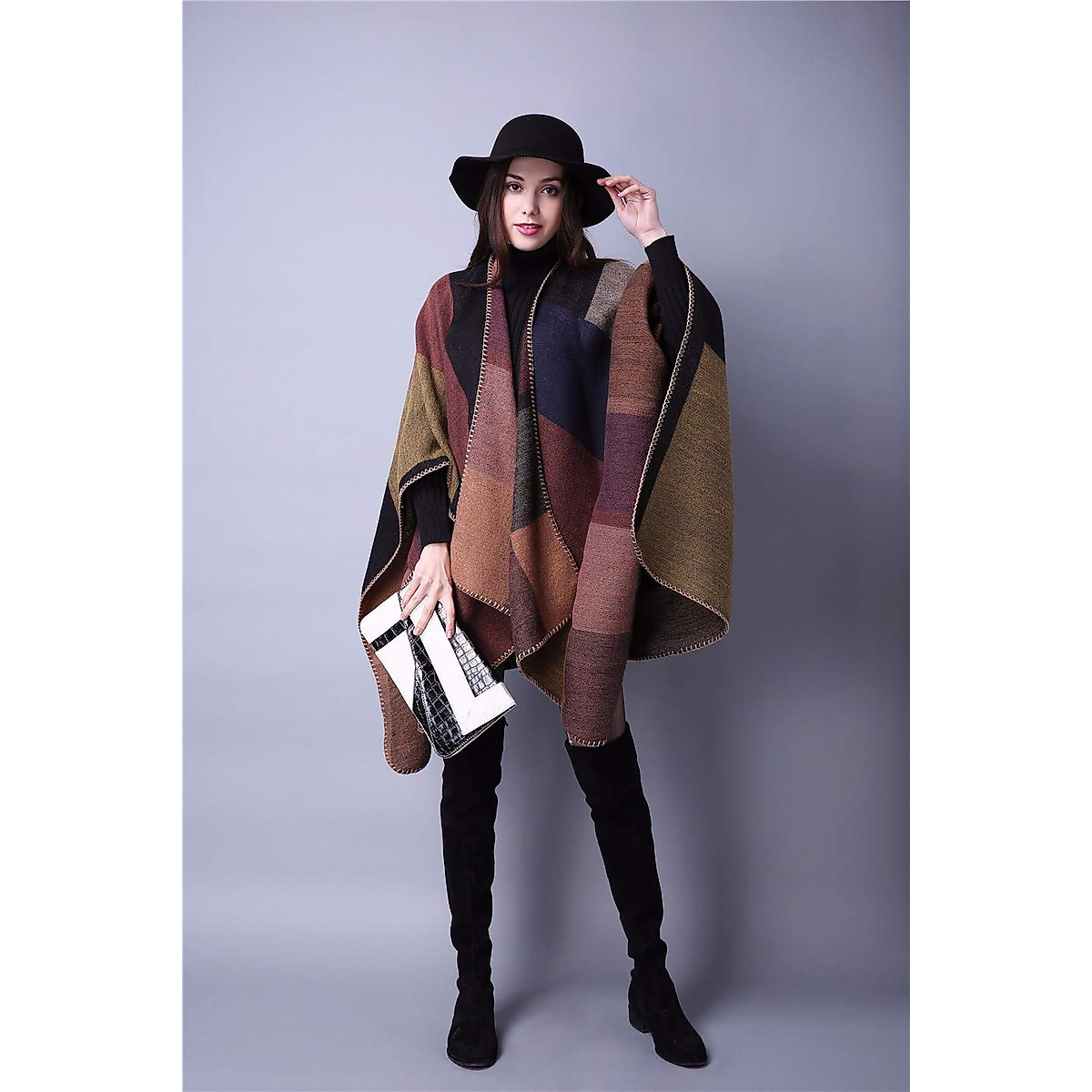 Lacavocor Women's Warm Shawl Wrap Cape Winter Sweaters Open Front Poncho, A1-khaki