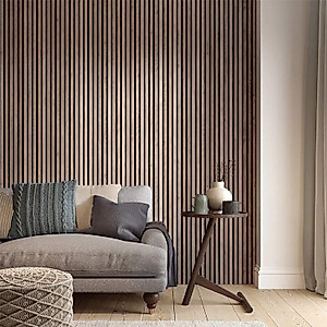 SOOMJ Four Acoustic Wood Wall Veneer Slat Panels - Soundproof Paneling | Wall Panels for Interior Wall Decor | Luxury Wood Veneer Panel | 0.86” Depth (23.62”x 23.62”, Natural Walnut - Wood)