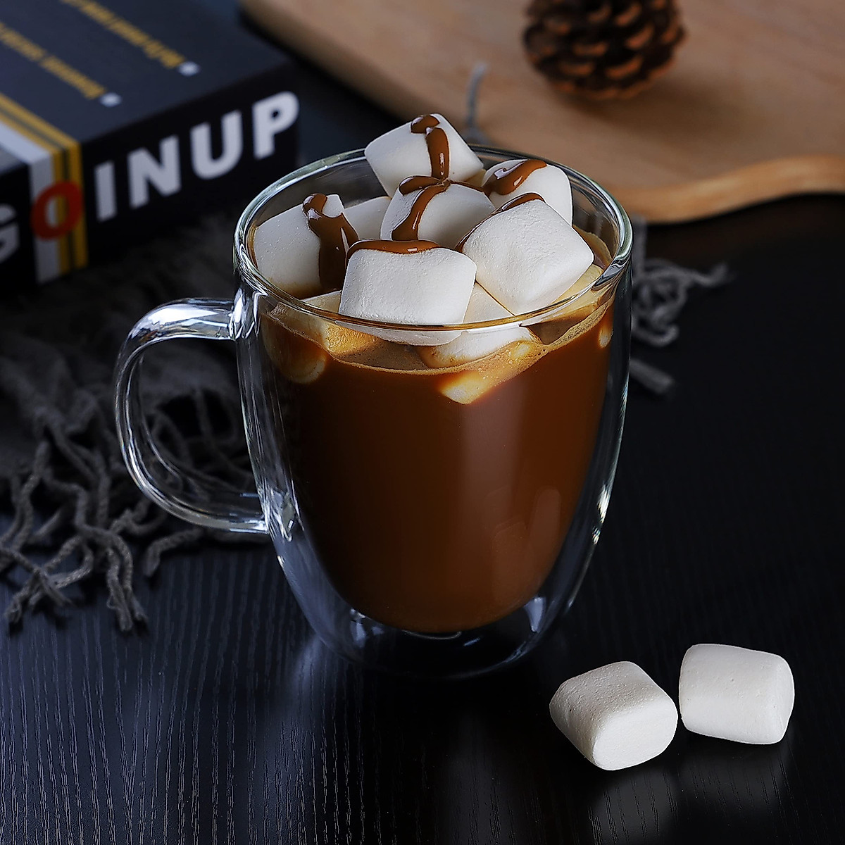 CNGLASS Large Double Wall Glass Coffee Mug 17 oz,Insulated Glass Coffee Cups with Handle,Set of 2