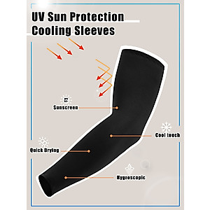 Boao 10 Pairs UV Sun Protection Arm Sleeve for Men Women Work Cooling Compression Tattoo Cover Up Sleeves for Cycling Fishing (Black, Fluorescent Light Green, Orange, Royal Blue, Yellow)
