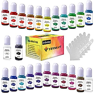 Alcohol Ink Set - 24 Vibrant Colors Alcohol Ink for Epoxy Resin, High Concentrated Alcohol-Based Ink for Resin Petri Dish, Tumbler Making, Coaster, Painting, Ceramic, Glass, Metal - 0.35oz/10ml Each