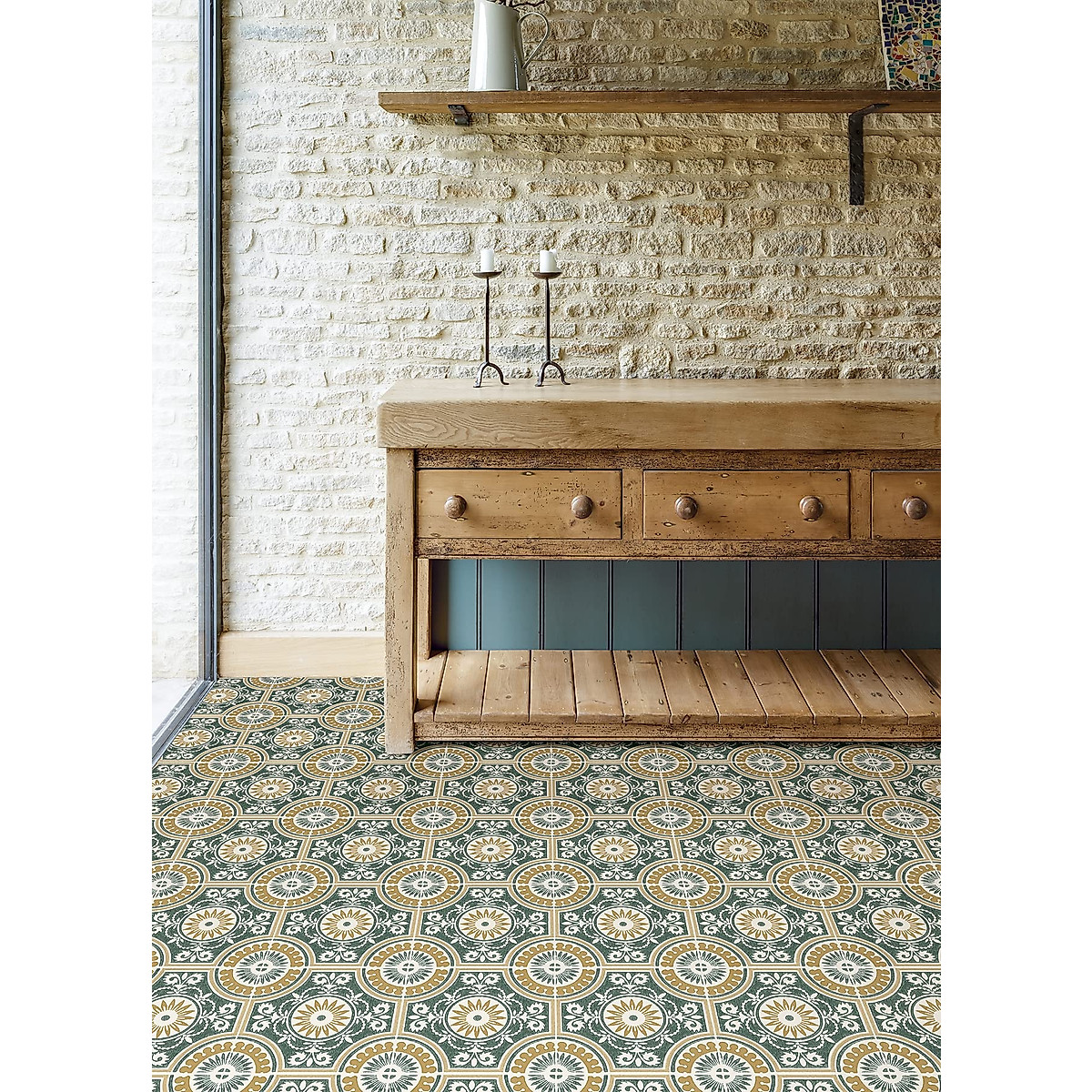 FloorPops 12-in by 12-in Yellow Ezra Vinyl Peel & Stick Floor Tiles (10 Tiles), (10 sq.ft./Carton)