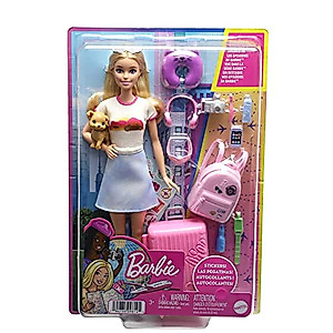 Barbie Doll & Accessories, Travel Set with Puppy and 10+ Pieces, Suitcase Opens & Closes, Malibu Doll with Blonde Hair