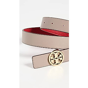 Tory Burch Women's 1" Miller Reversible Belt, Red Apple/Gray Heron/Gold, M