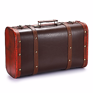 ELLDOO Vintage Wooden Storage Chest, Portable Decorative Luggage Suitcase, Vintage Red Treasure Chest Box, Pirate Keepsakes Box for Gifts, Chest Storage Box for Decor Storage Travel