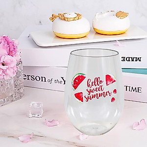 BFL Tropical Party Stemless Wine Glasses, 20oz Plastic Cups Reusable Shatterproof Drinkware Home Picnic Camping Summer Beach Pool Luau Hawaiian Themed Party Indoor Outdoor Pack of 4 (Design May Vary)