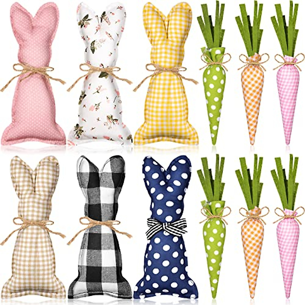 12 Pieces Stuffed Fabric Bunnies Easter Table Top Rustic Farmhouse Decor Plush Carrot Bunny Decor Rabbit Decor Tall Vase Filler Decor for Desk Counter Tiered Tray Wedding Home Exquisite Soft Craft