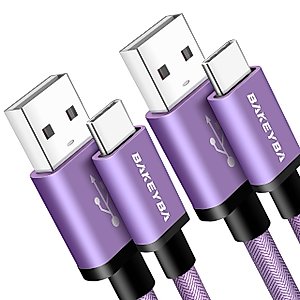USB Type C Cable,(2-Pack 6FT) USB C Charger Cable Nylon Braided Fast Charging Cord Compatible iPhone 15/15 Pro Max Samsung Galaxy S10 S9 S8 Plus Note 9 8, Google Pixel 2 XL (Lilac Purple)