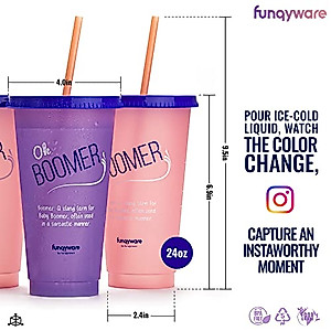 Color Changing Cups with Lids and Straws for Adults - 5 x 24oz Reusable Cups with Lids and Straws, Bulk Plastic Cups with Lids and Straws for Kids, Cold Iced Coffee Cups & Women Party Water Tumbler