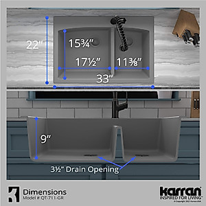 Karran QT-711 Drop-In Quartz Composite 33 in. 1-Hole 60/40 Double Bowl Kitchen Sink Kit in Grey