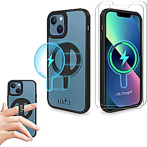 AZALEE iPhone 13 with Silicone Phone Grip, 6.1" iPhone 13 Shockproof Protective Case with 2 Screen Protector Anti-Fall Protective Slim Phone Cover Compatible with MagSafe,Black