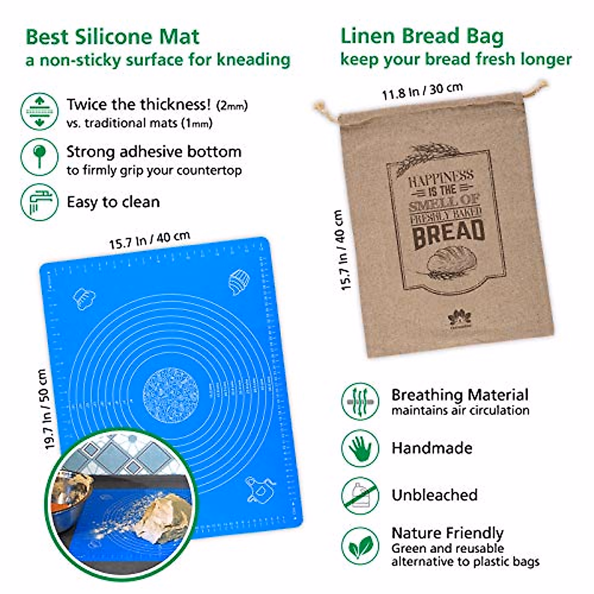 HOMEADOW Banneton Bread Proofing Basket For Rising Dough- 8 Pcs Kit: 10 inch Oval Brotform, Linen Liner, Bread Lame, Bench Scraper, Dough Scraper, Stencils, Silicone Baking Mat, Bread Bag | Sourdough