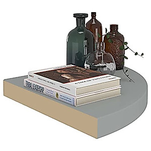 Natulvd Corner Floating Shelves, Φ13.8 Wall Shelf Set of 2, Shelves for Wall Decor, Wall Mount Display Shelf with Invisible Brackets for Bathroom Bedroom Kitchen Garage - Grey