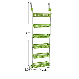 Household Essentials 5 Tier Storage Tower Metal, Grey Shelf – Black Frame, Ashwood & 6-Tier Basket Over-The-Door Organizer, Lime