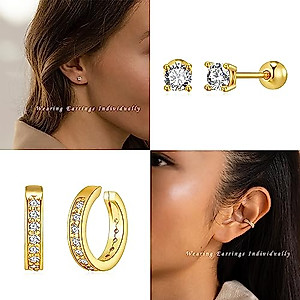 GGold Earrings for Women Trendy 14k Gold Plated Stud Earrings Earring Sets for Multiple Piercing Simple Flat Back Earrings Ear Cuff Cartilage Earrings for Women Gift for Her