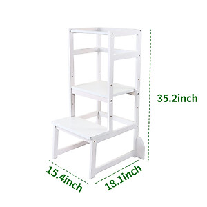 Zytty Toddler Step Stool Toddler Kitchen Stool, Adjustable-Height Toddler Tower Stool Step stools for Kids, White…